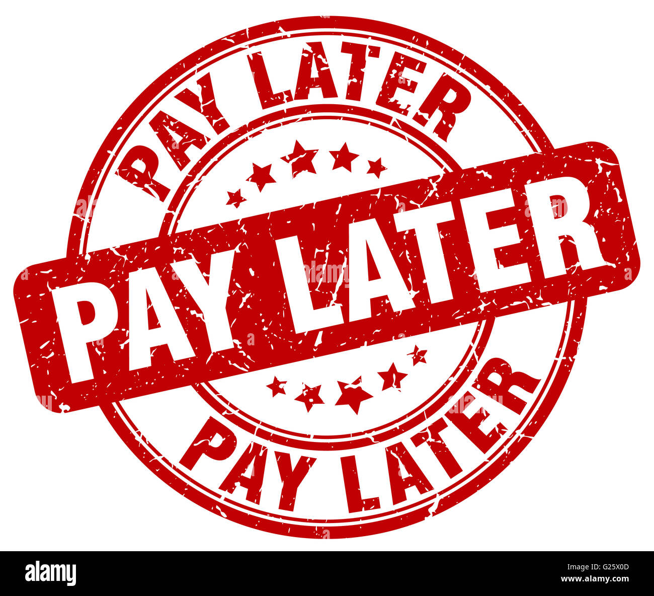 pay later red grunge round vintage rubber stamp Stock Photo - Alamy