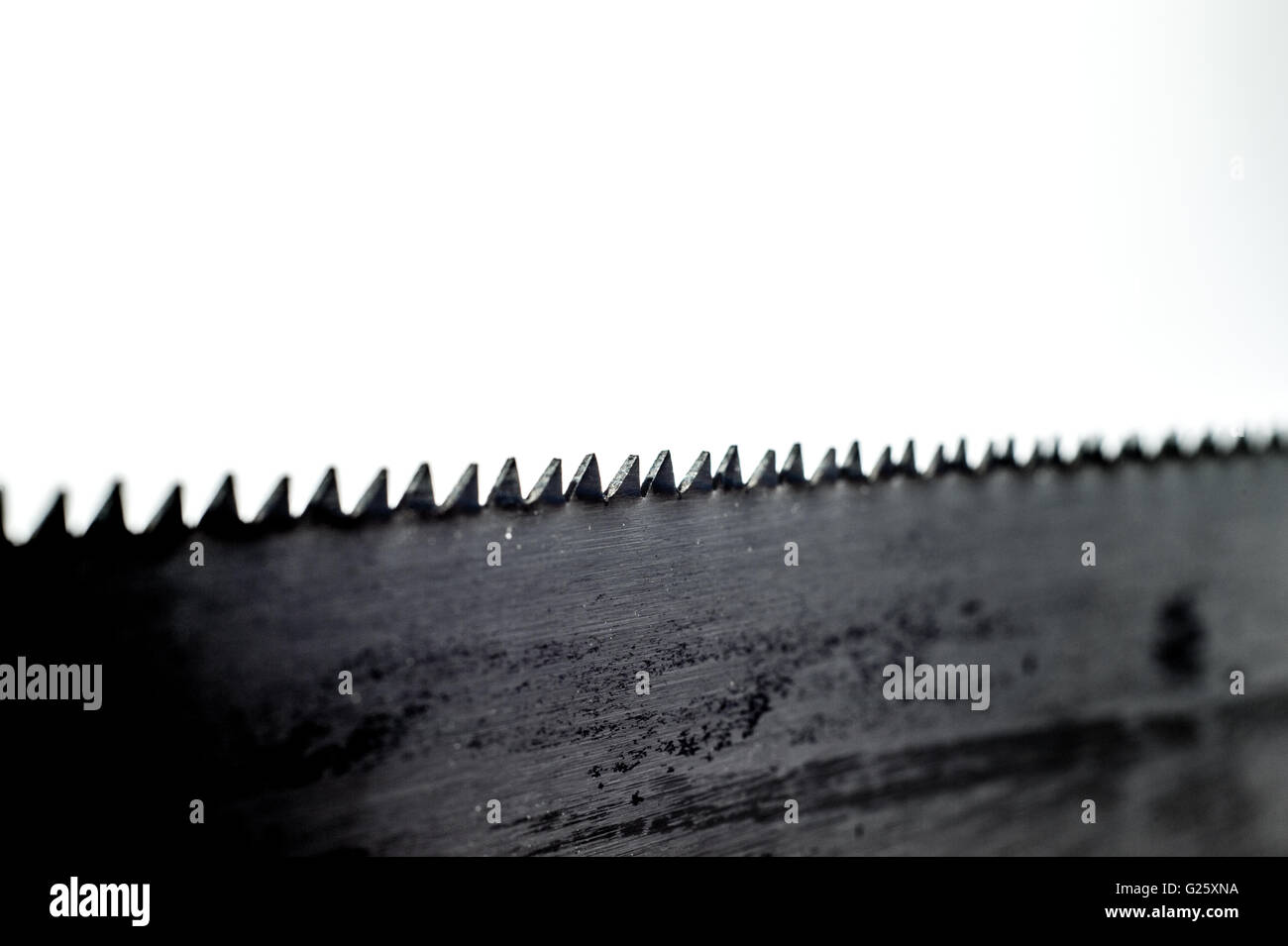 A close-up photograph of the edge of a saw showing the details of the ...