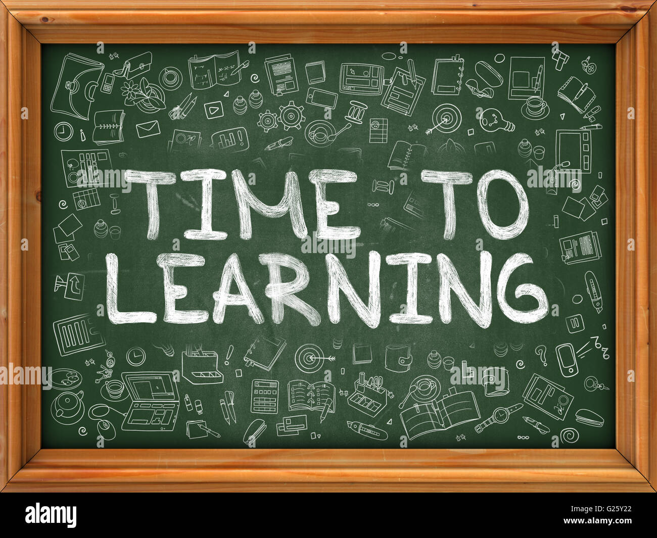 Green Chalkboard with Hand Drawn Time to Learning Stock Photo - Alamy
