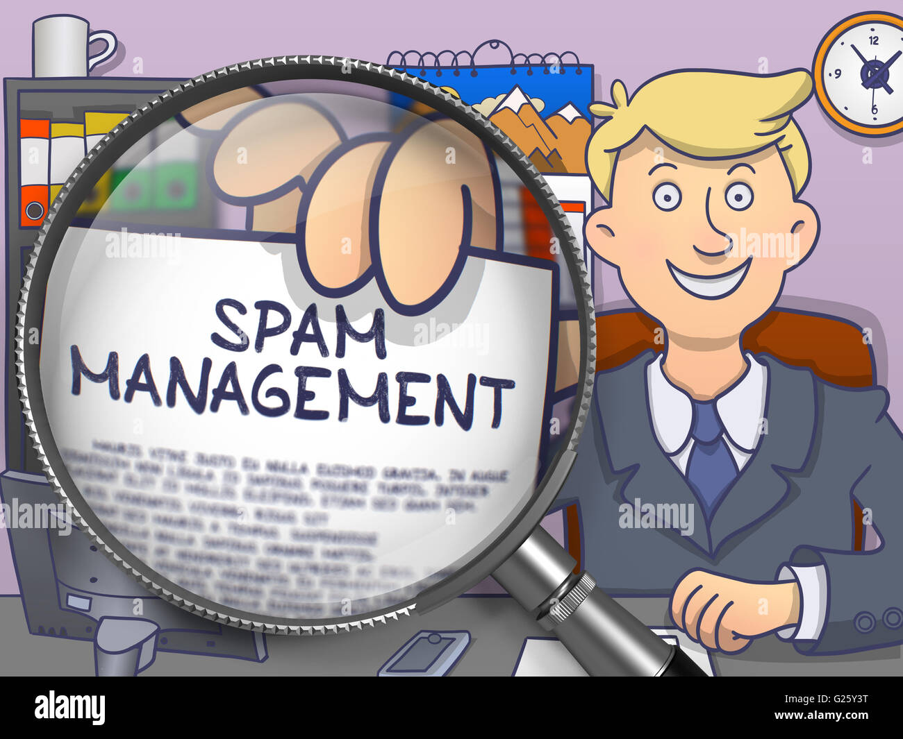 Spam Management through Magnifier. Doodle Concept Stock Photo - Alamy