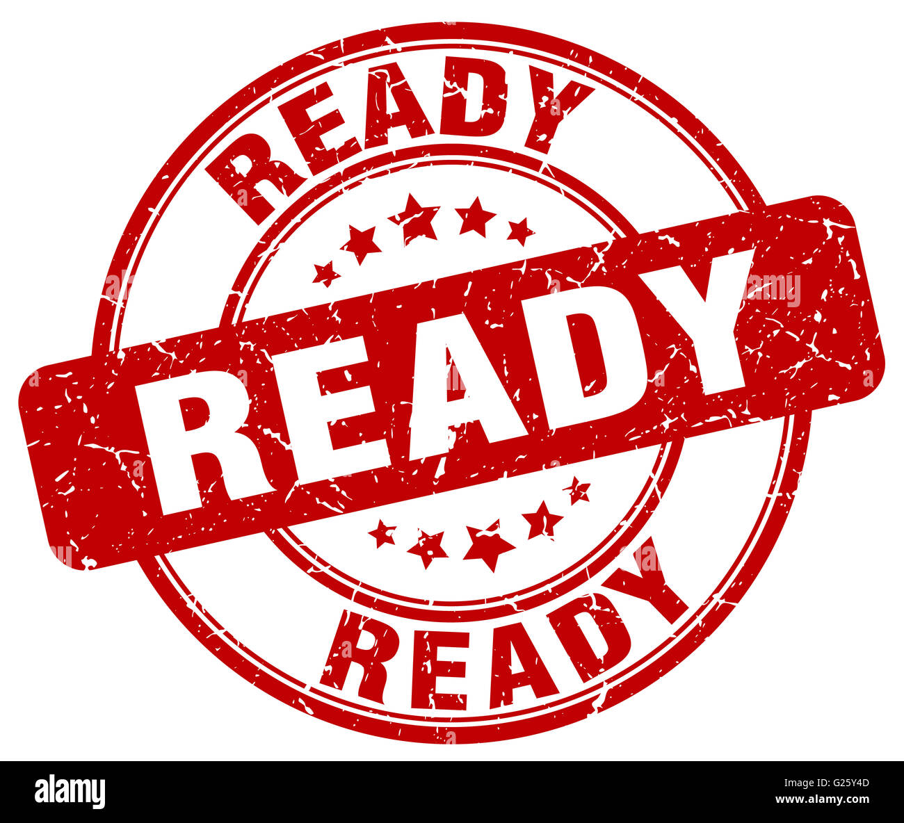 ready red grunge round vintage rubber stamp Stock Photo - Alamy