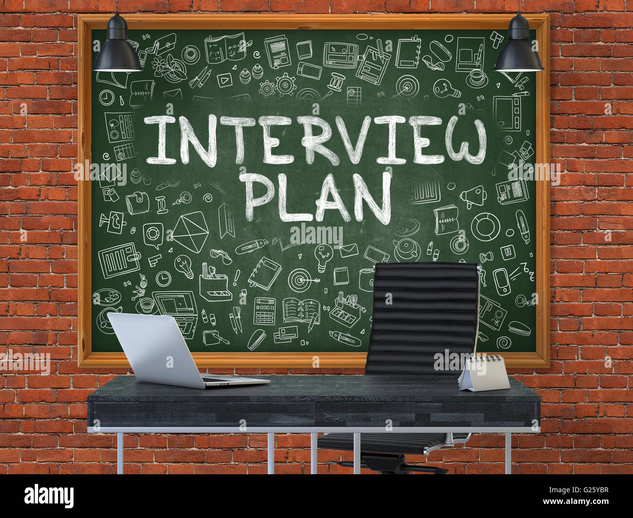 Hand Drawn Interview Plan on Office Chalkboard Stock Photo - Alamy