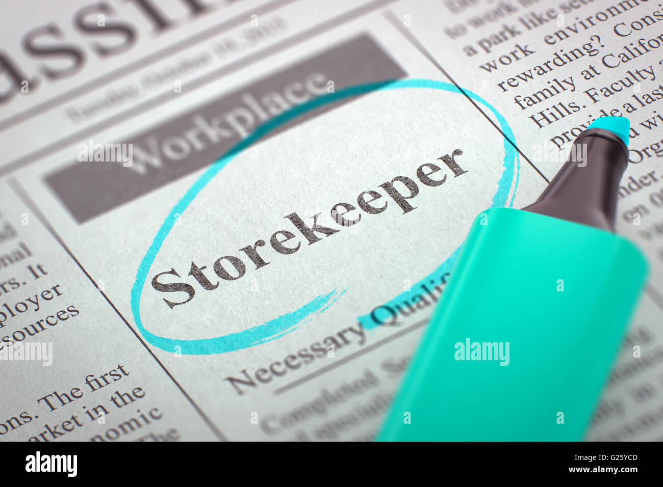 Newspaper with Job Vacancy Storekeeper Stock Photo - Alamy