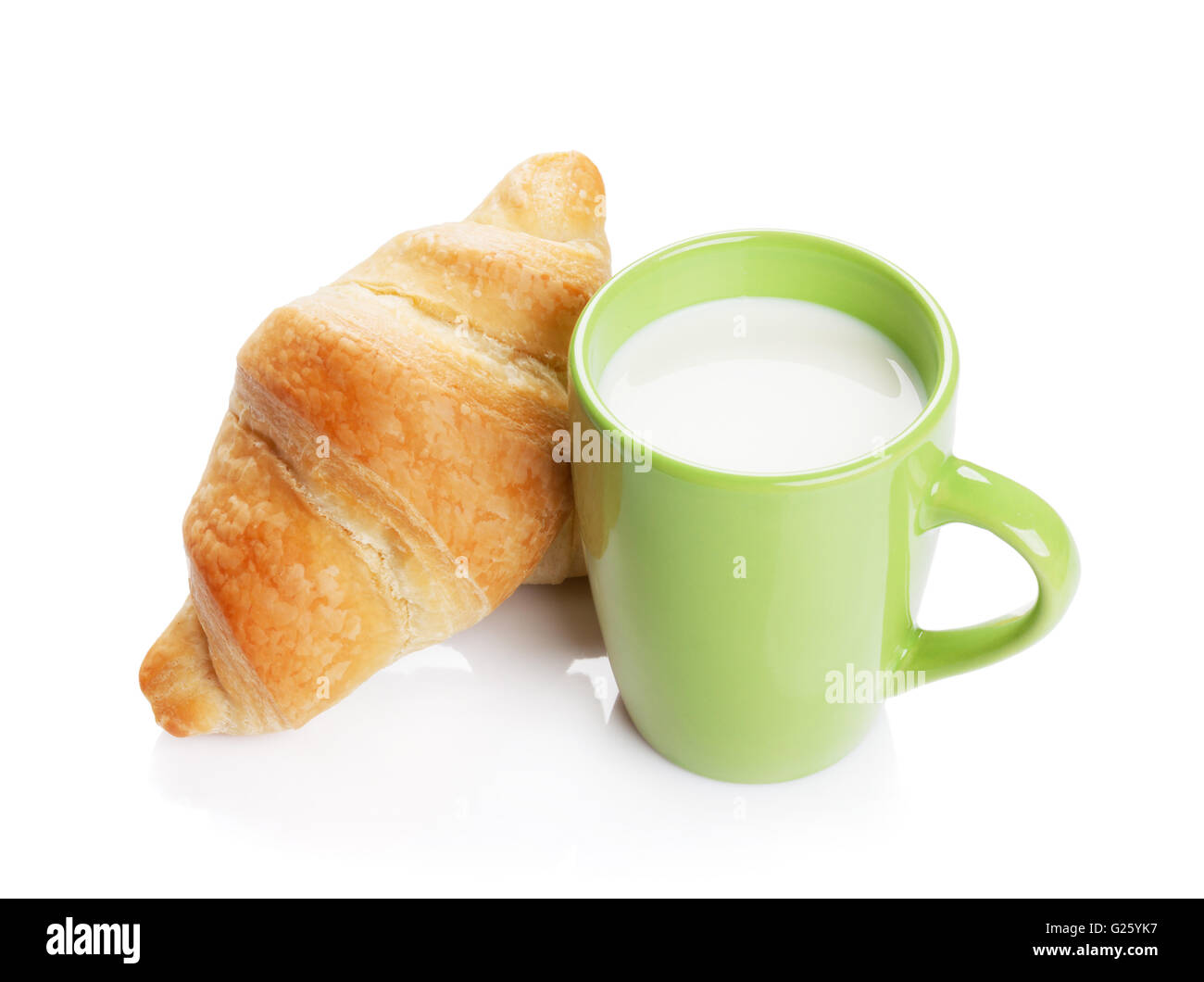 Fresh homemade croissants and milk. Isolated on white background Stock ...