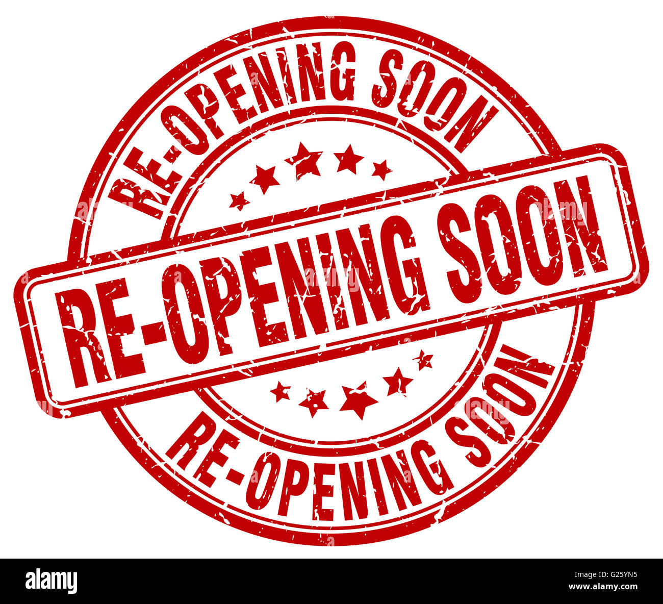 re-opening soon red grunge round vintage rubber stamp Stock Photo - Alamy