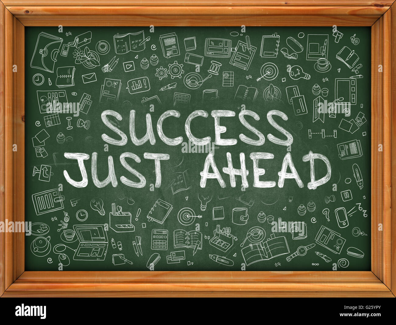 Green Chalkboard with Hand Drawn Success Just Ahead Stock Photo - Alamy