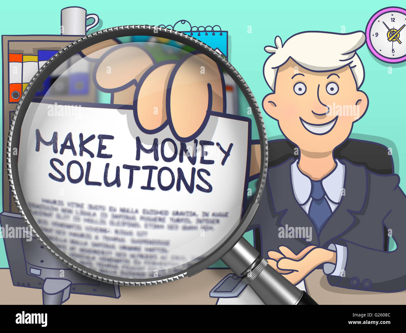 Make Money Solutions through Magnifier. Doodle Concept Stock Photo - Alamy