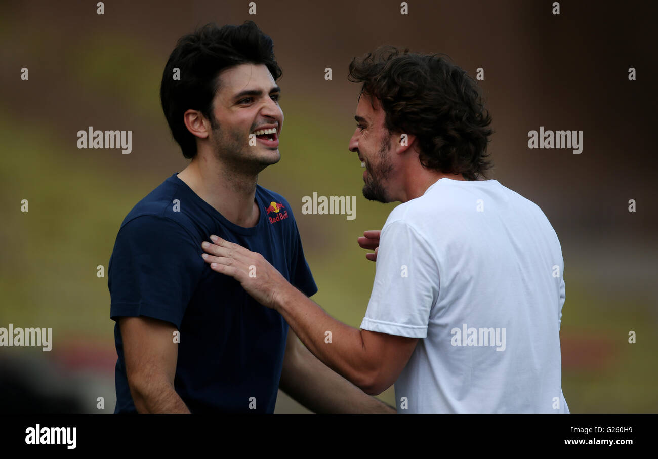 Carlos Sainz (left) and Fernando Alonso during the drivers football ...