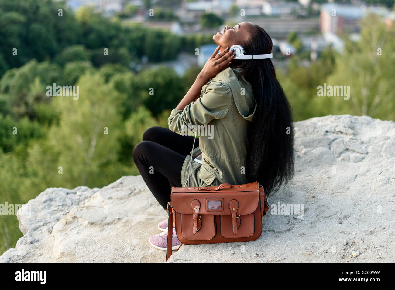 Moment of true peace and harmony. Pretty african american young lady ...
