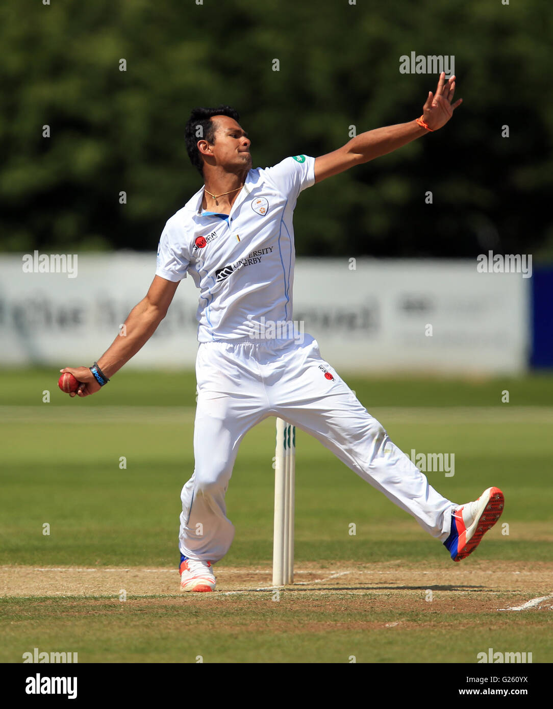 Derbyshire's Shiv Thakor during day three of the Specsavers County ...