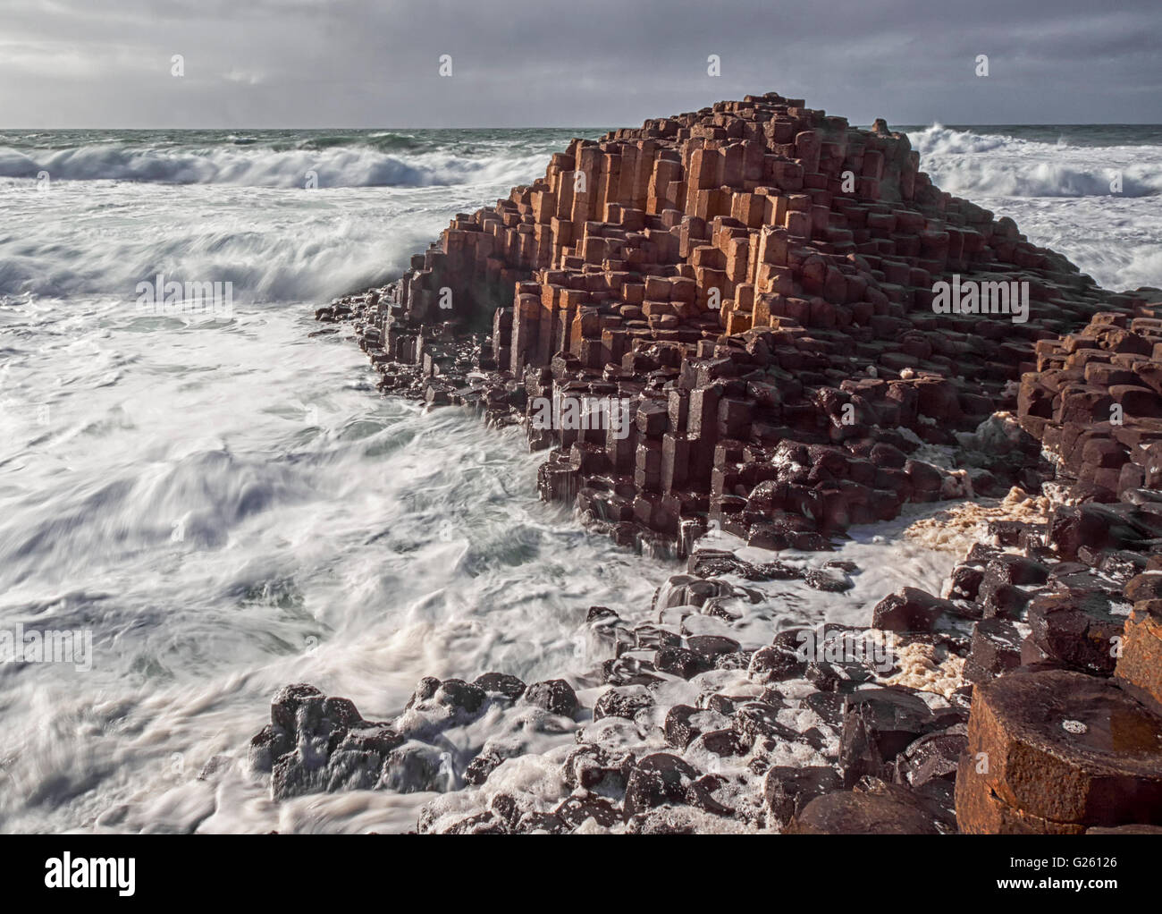 Giants Causeway formed of basalt columns on the County Antrim coast ...