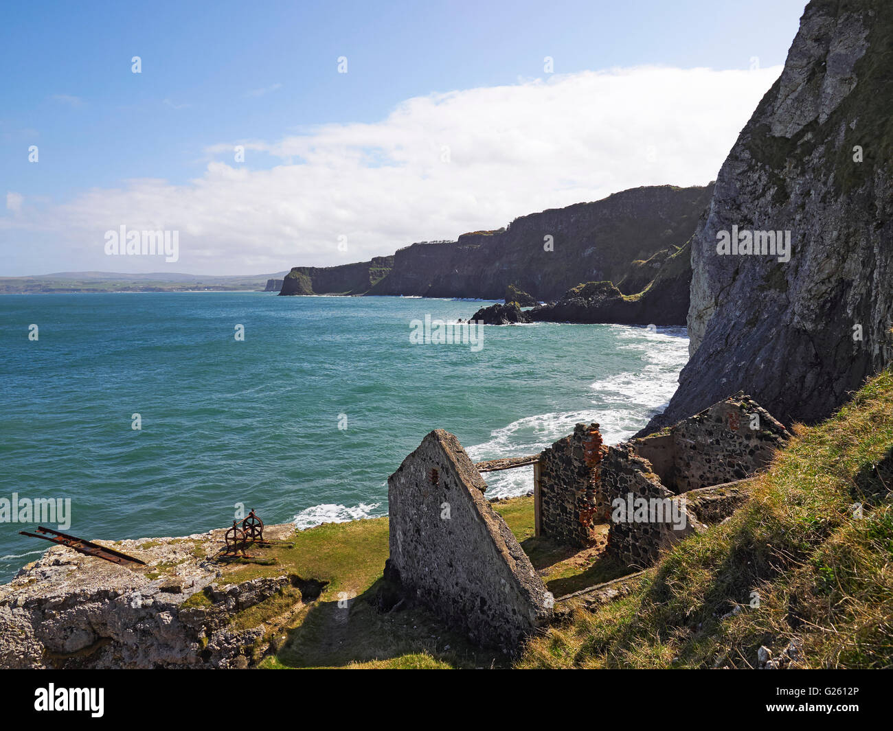 Kinbane Head ruined abandoned buildings on the Ulster Way and Causeway ...