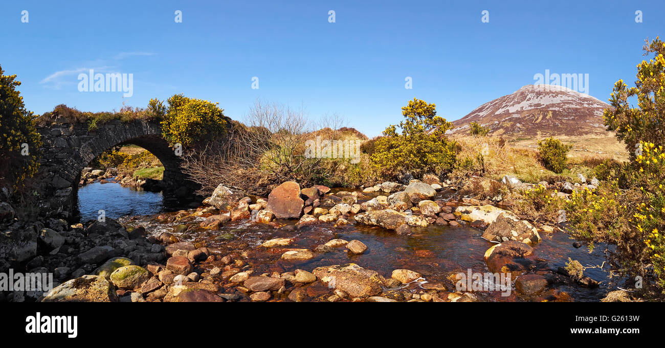 Poisoned Glen old bridge and Mount Errigal in the Derryveagh mountain ...