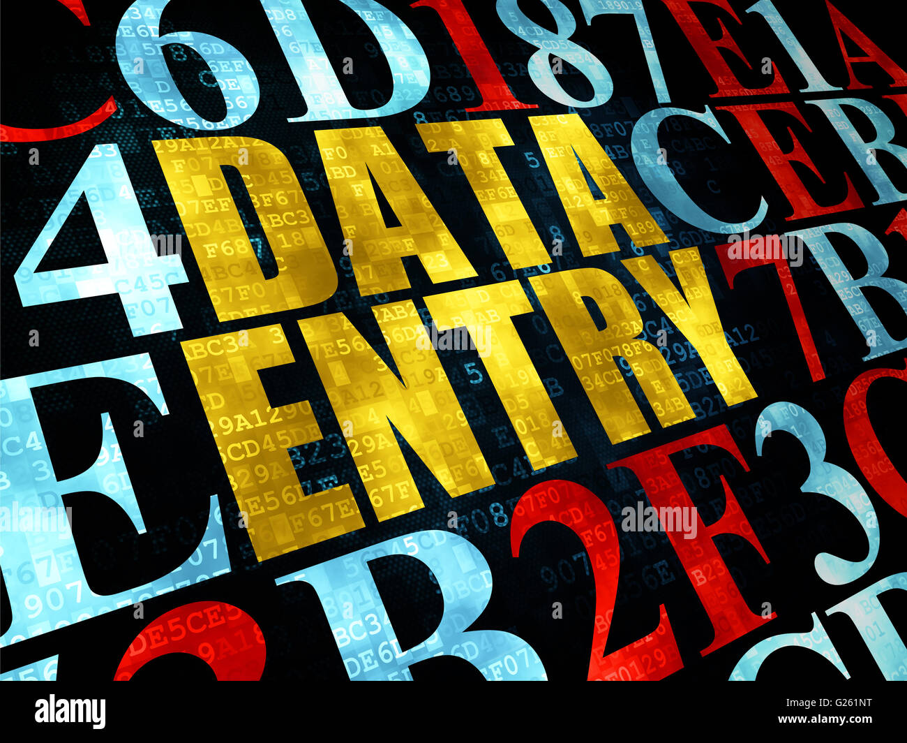 Information concept: Pixelated yellow text Data Entry on Digital wall ...