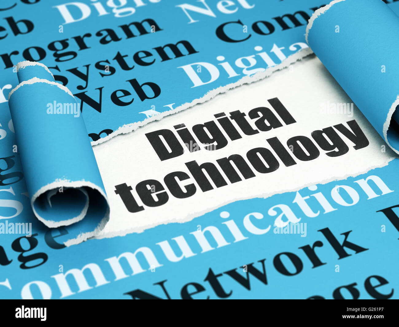 Data concept: black text Digital Technology under the piece of torn ...