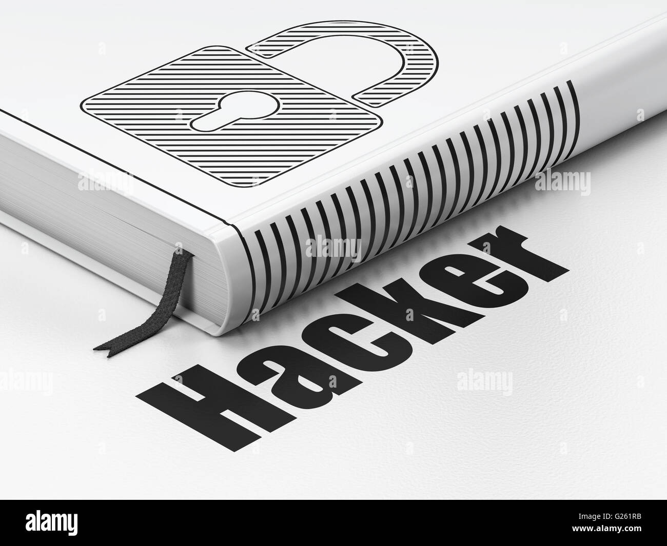Privacy concept: book Closed Padlock, Hacker on white background Stock ...