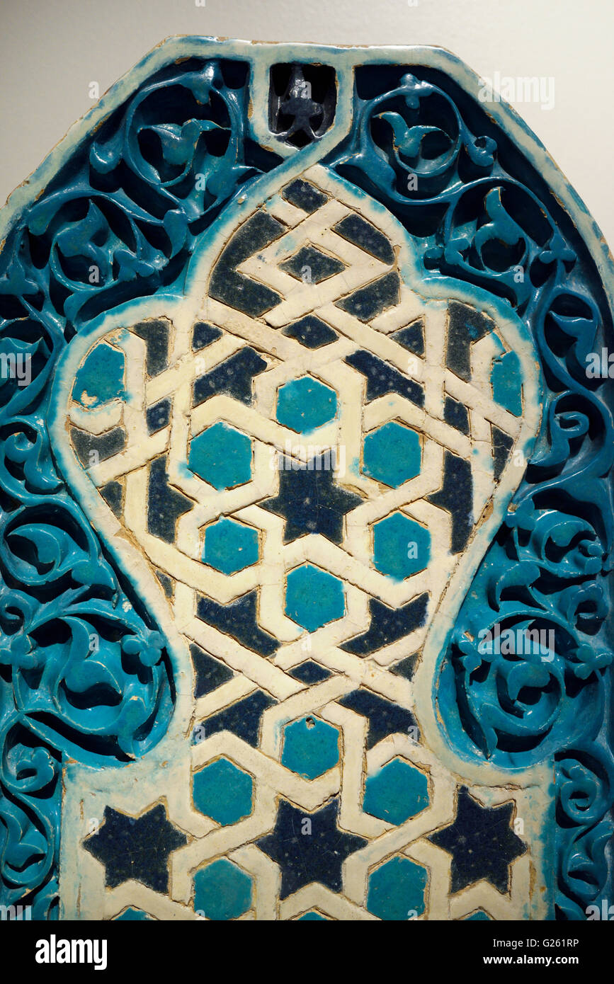 14th Century Timurid turquoise fritware tile panel architectural ...