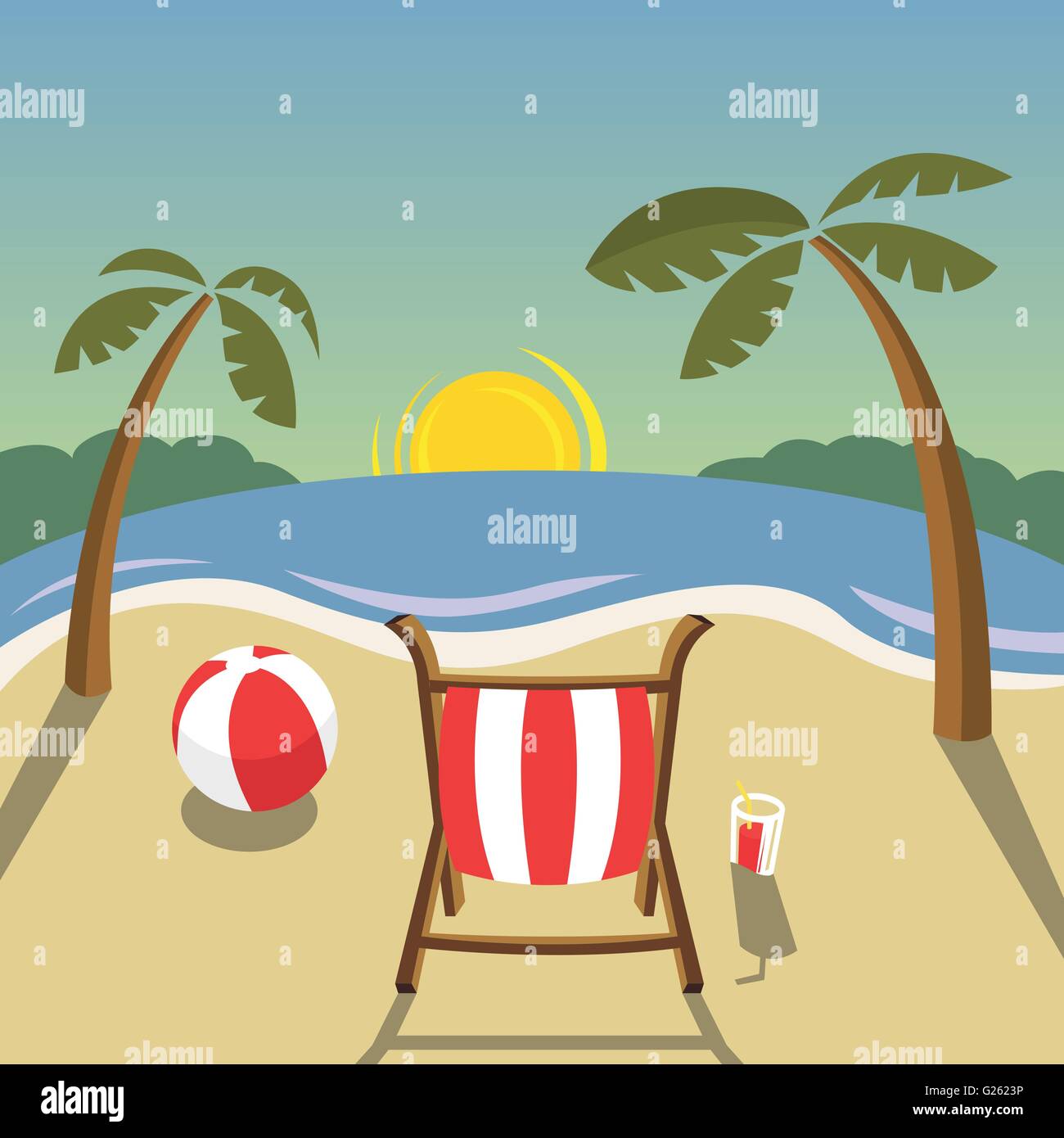 Flat landscape - beach sunset. Vector illustration format Stock Vector ...