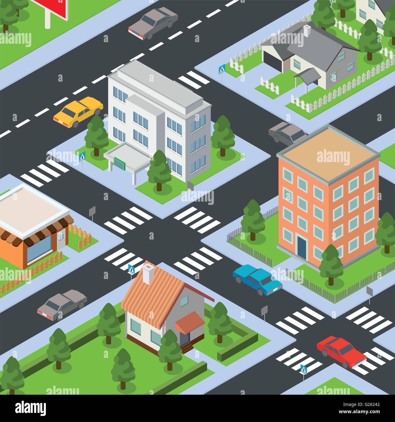 Big isometric set of buildings and houses. Vector illustration Stock ...