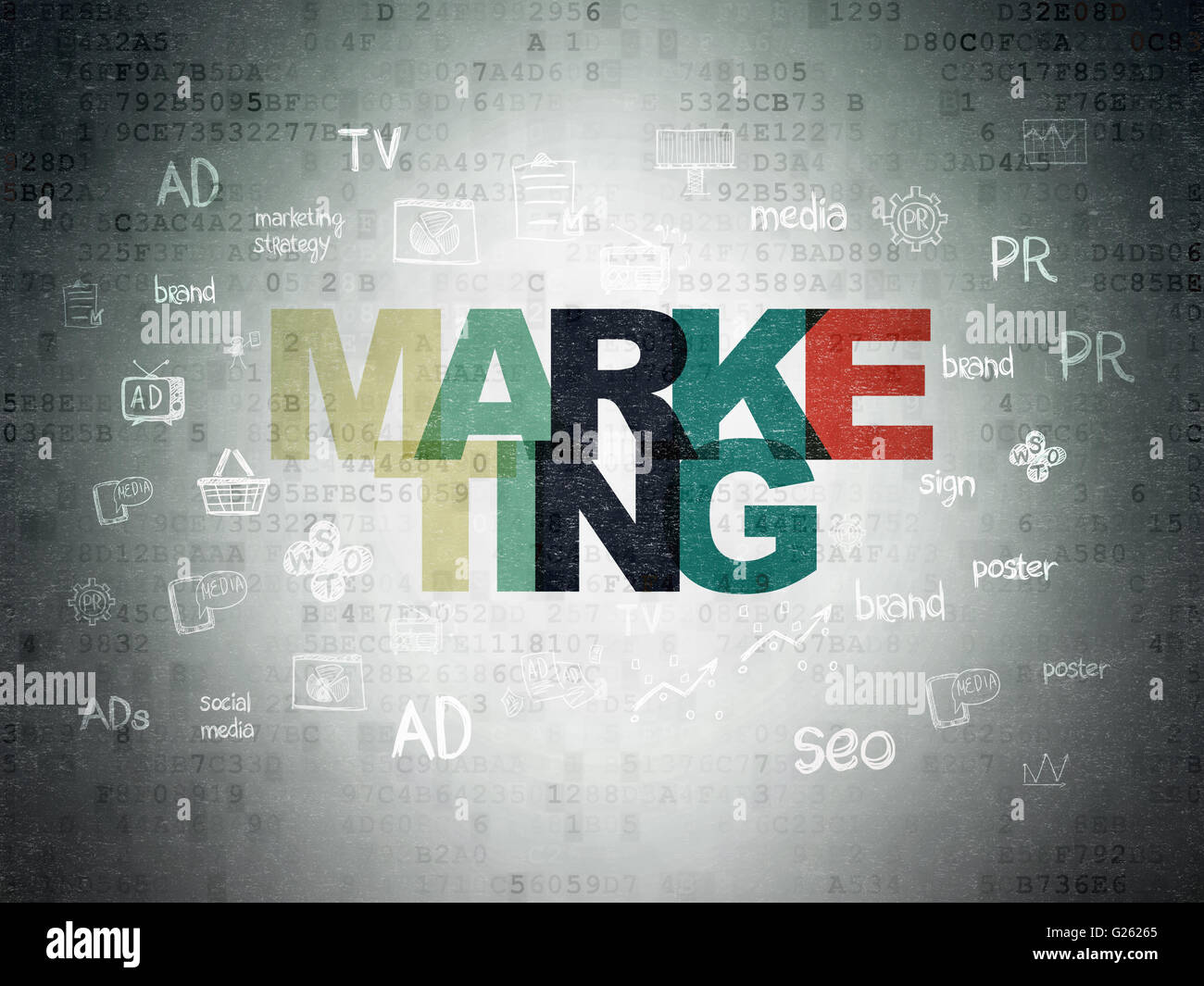 Advertising concept: Painted multicolor text Marketing on Digital Data Paper background with ...
