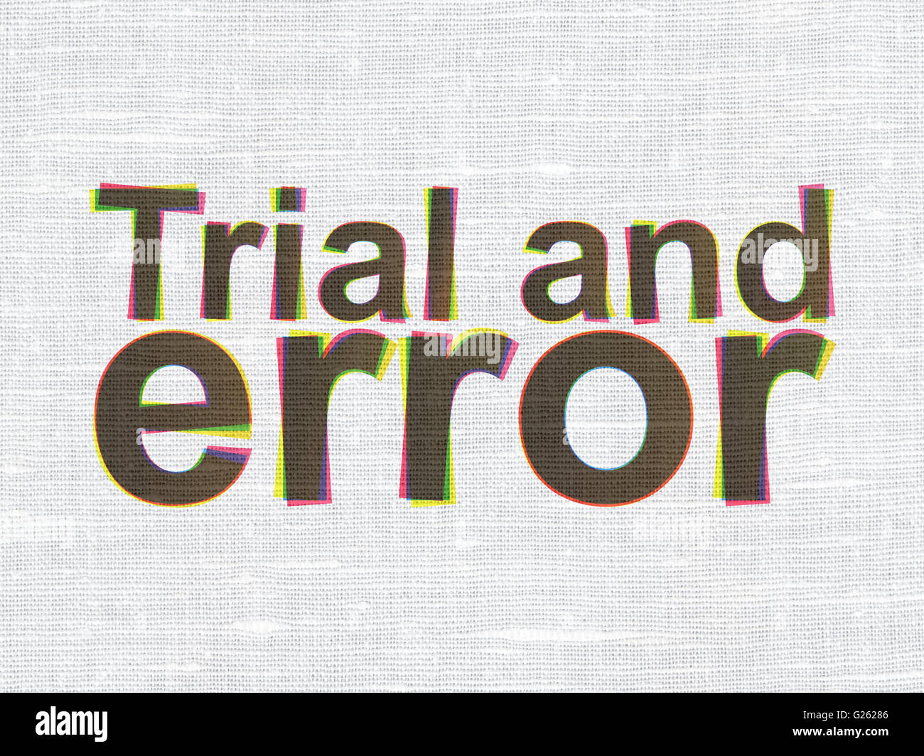 Science concept: CMYK Trial And Error on linen fabric texture ...