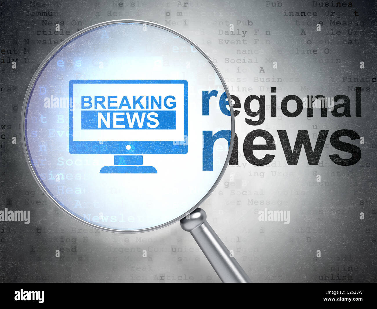 News concept: magnifying optical glass with Breaking News On Screen ...