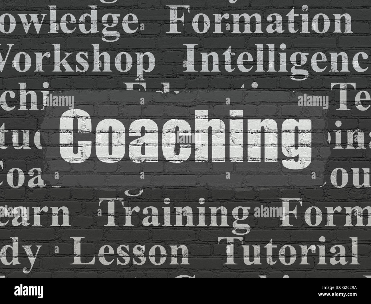 Studying concept: Coaching on wall background Stock Photo - Alamy