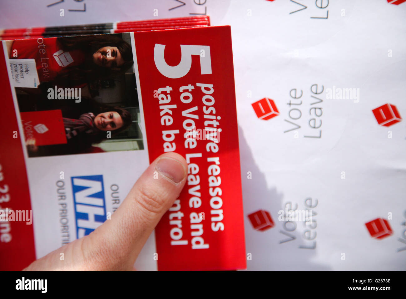 Sloane Square, London, UK 24 May 2016 - Vote Leave campaign leaflet ...
