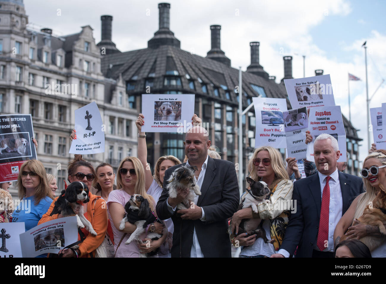 London, UK. 24th May, 2016. Puppy farming protest outside Parliament ...