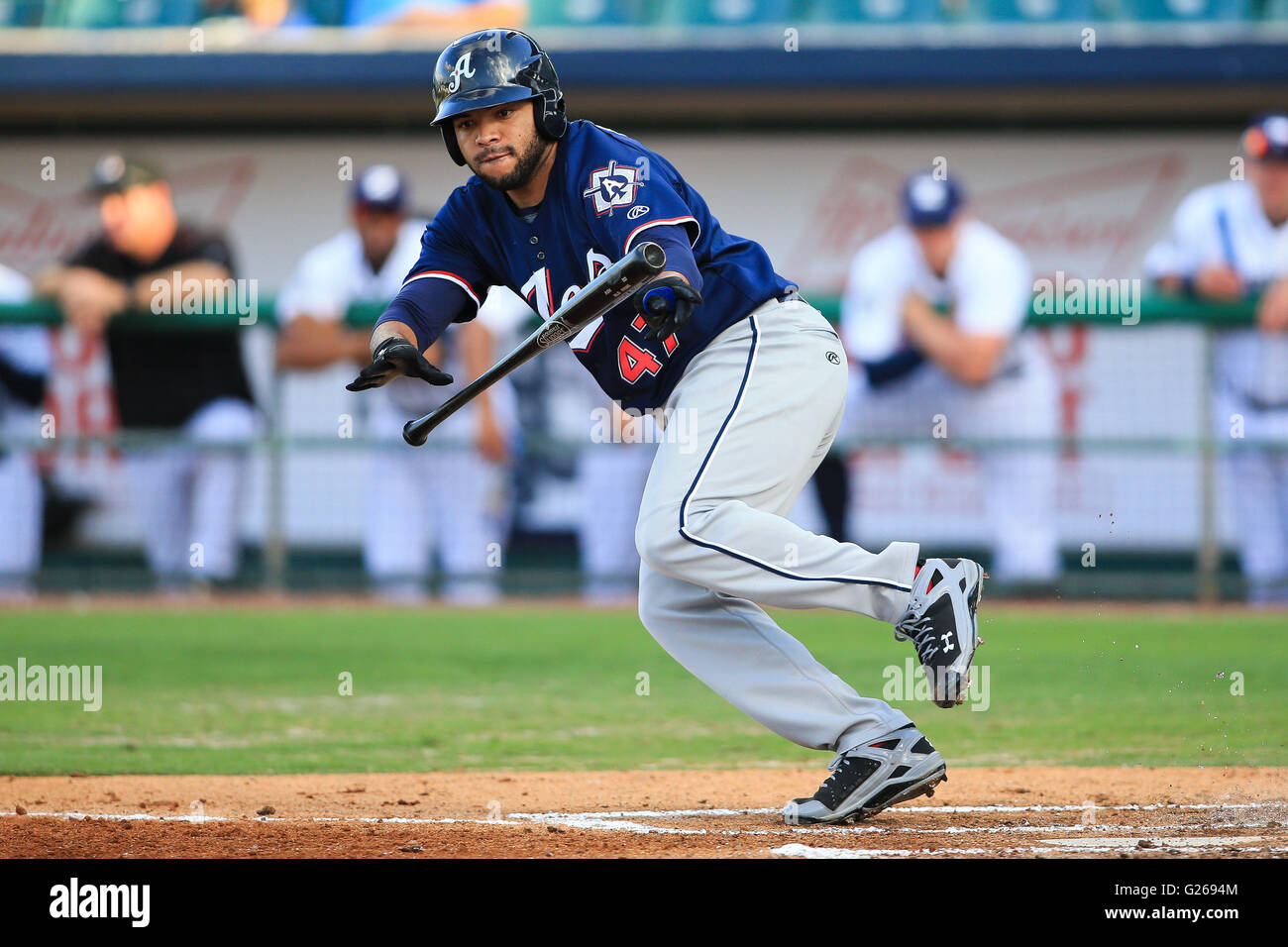 MAY 24, 2016: Reno Aces pitcher Edwin Escobar (47) follows his bunt ...