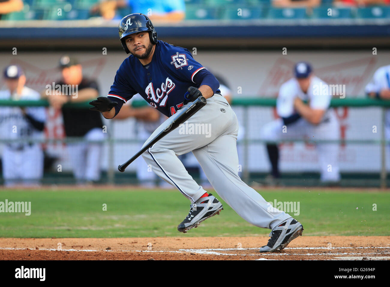 MAY 24, 2016: Reno Aces pitcher Edwin Escobar (47) follows his bunt ...