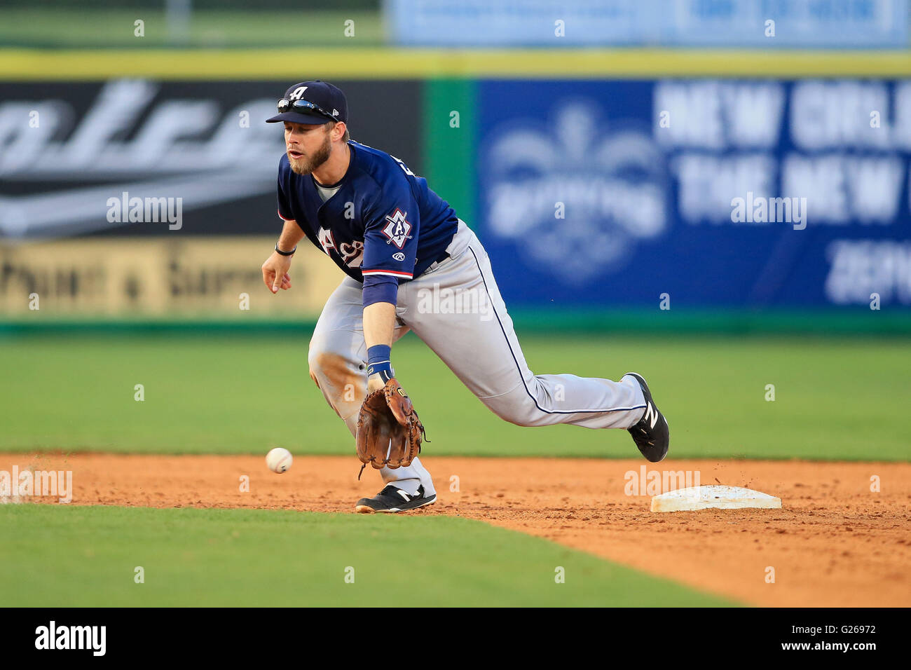 MAY 24, 2016: Reno Aces outfielder Mike Freeman (5) attempts to catch a ...