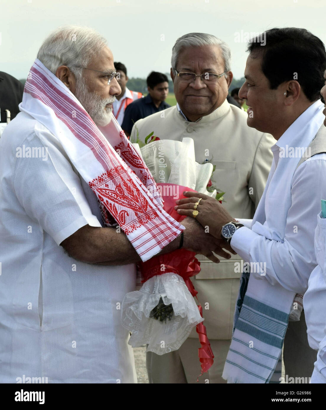 Guwahati. 24th May, 2016. Indian Prime Minister Narendra Modi (front L ...