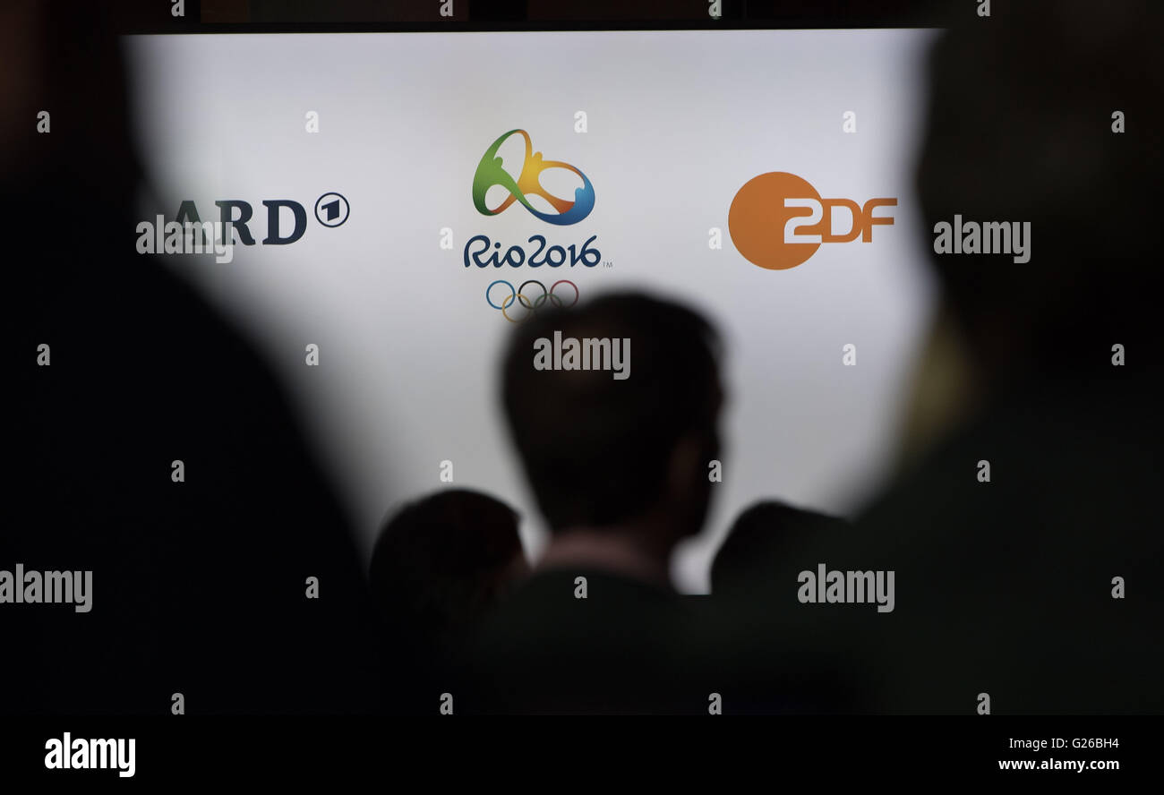 Hamburg, Germany. 24th May, 2016. The logos of ARD, the 2016 Summer ...