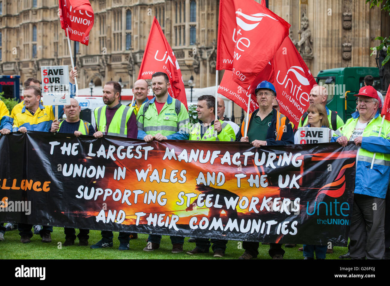London, UK. 25th May, 2016. Steelworkers outside Parliament to maintain ...