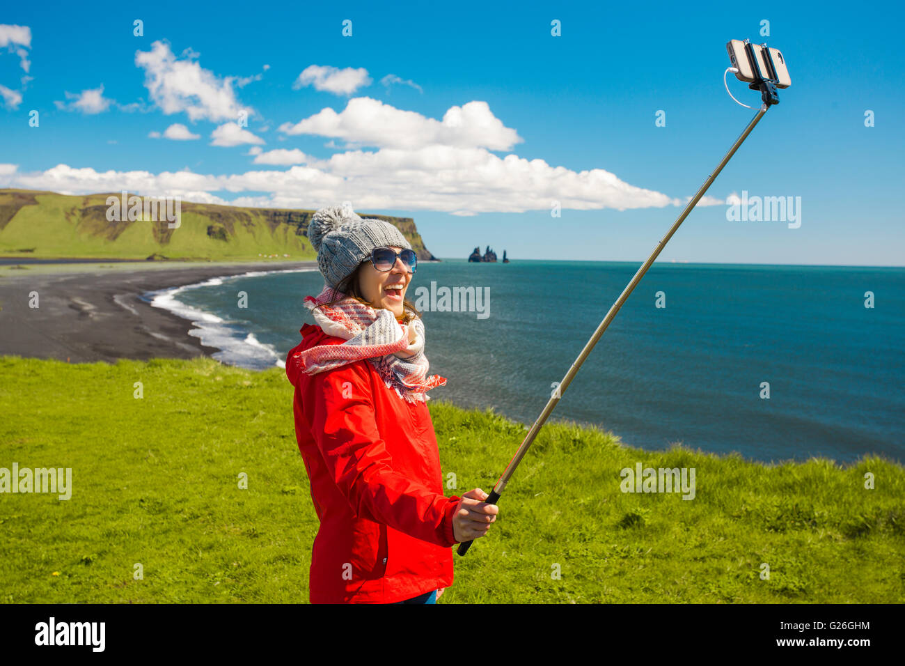 Tourist having fun and making a selfie Stock Photo - Alamy