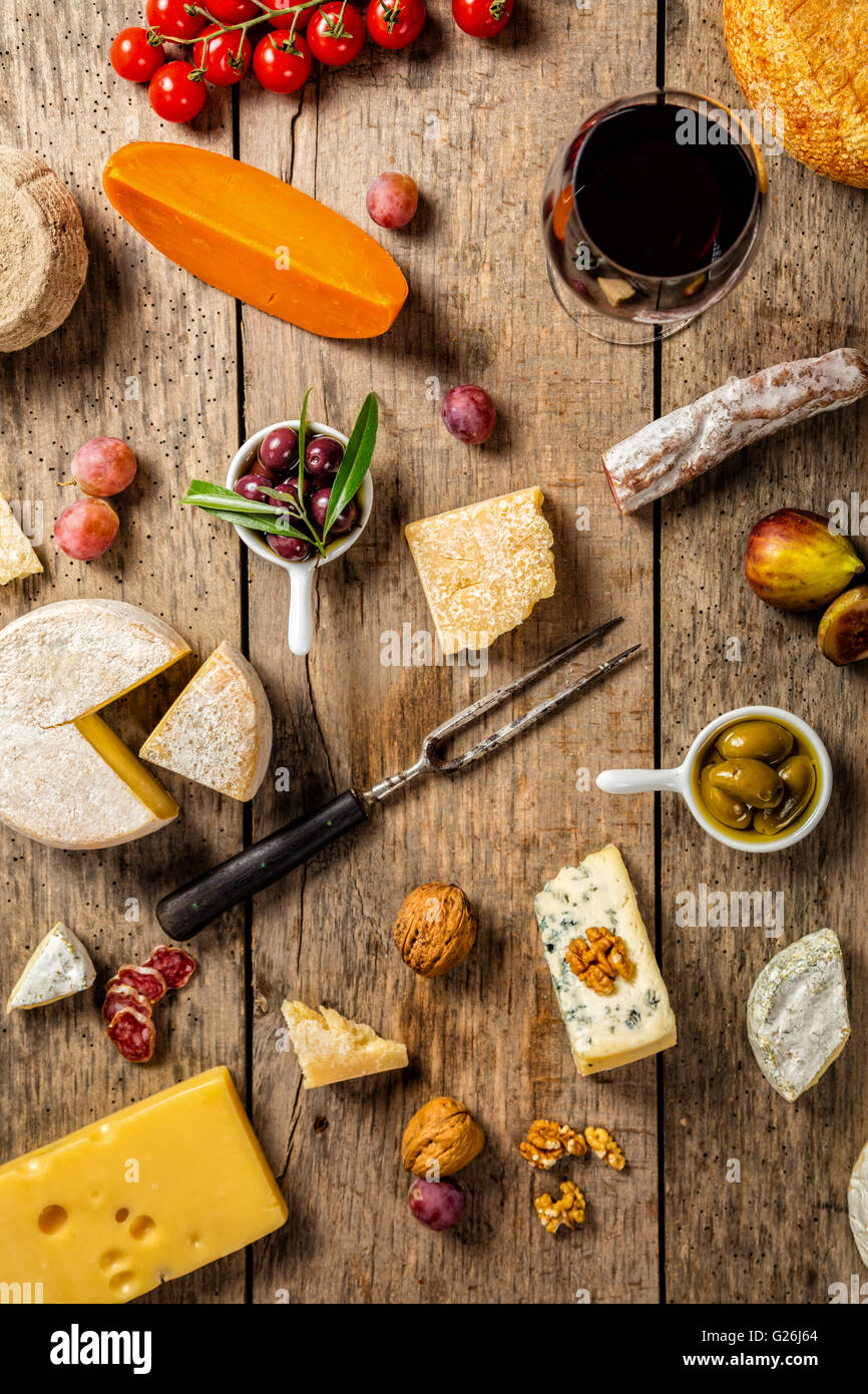 Various kind of traditional cheese and delicacy suitable for wine ...