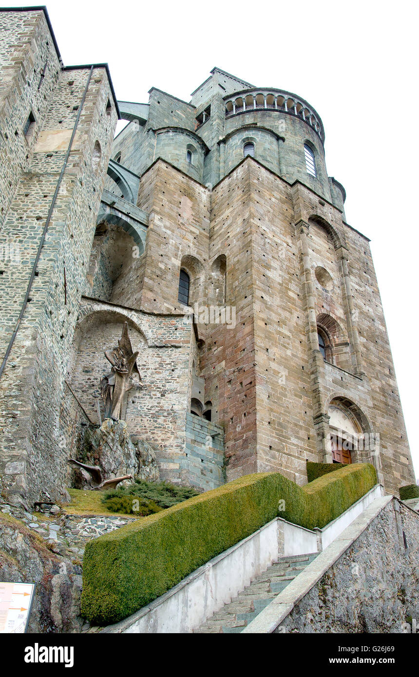 stairs that lead to the entrance of the Sacra di San Michele monastery ...