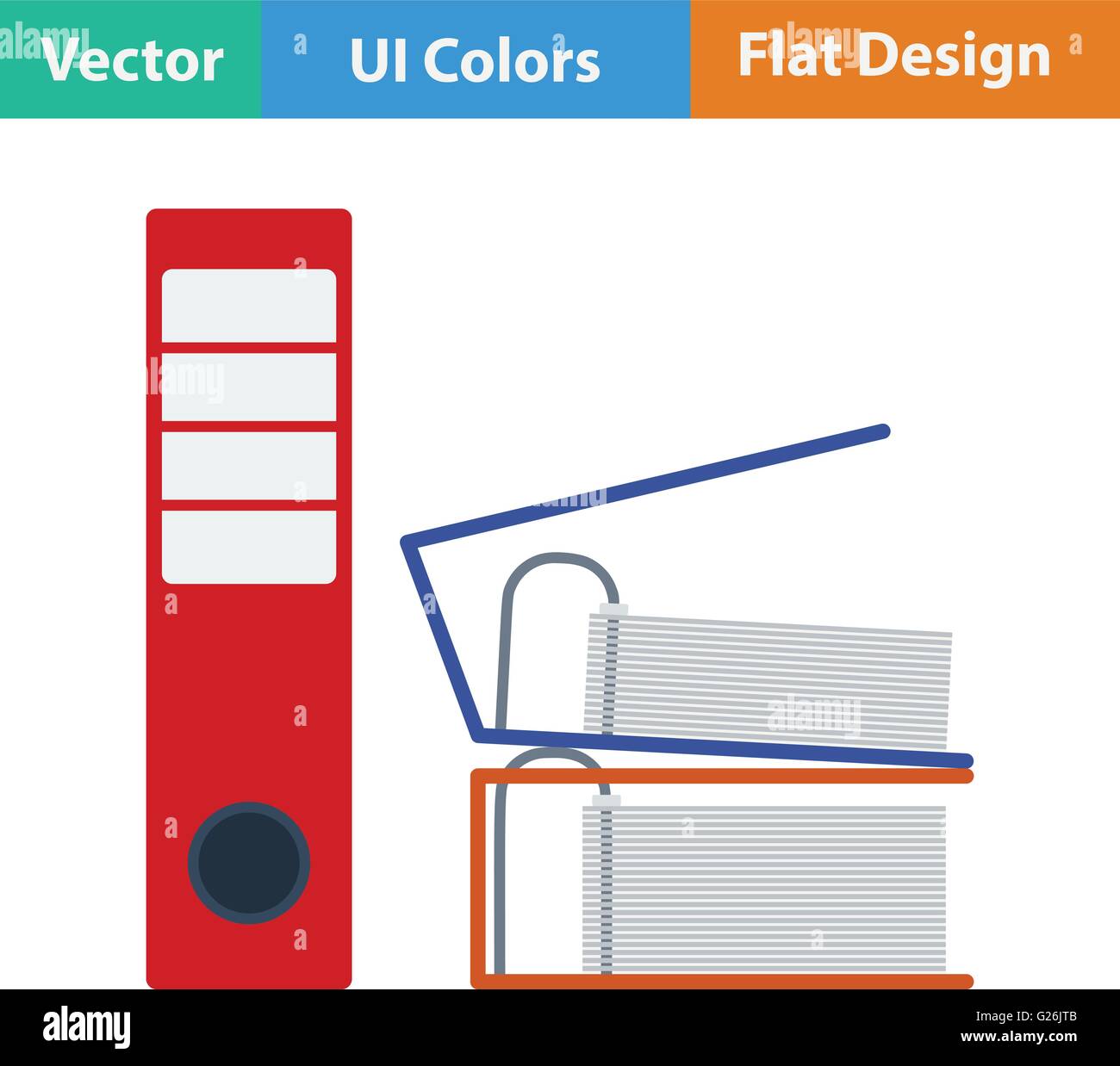 Flat design icon of Folders with clip in ui colors. Vector illustration ...