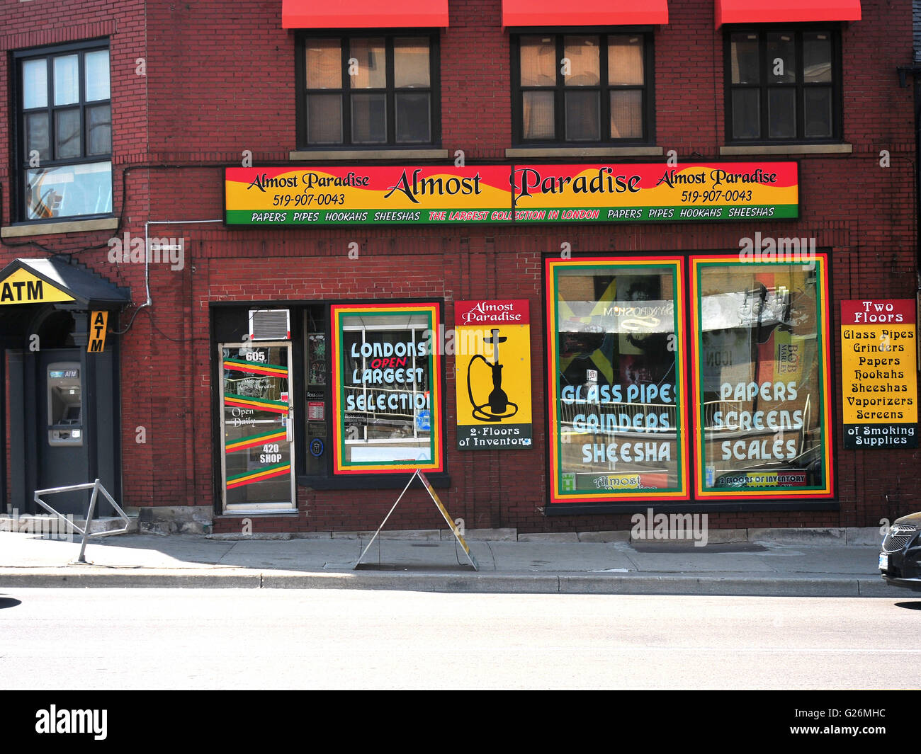 A head shop selling drugs paraphernalia in London, Ontario in Canada ...