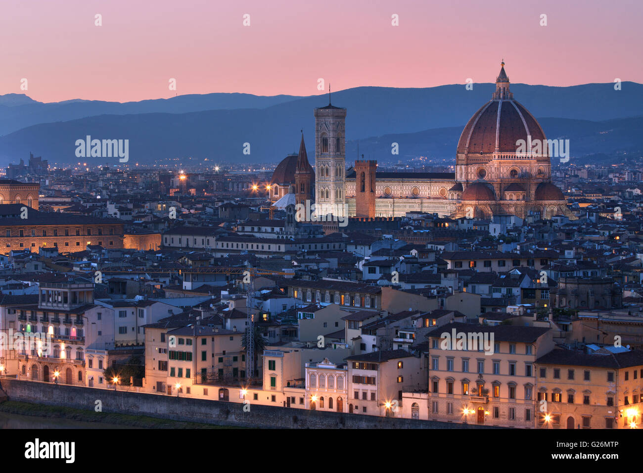 Florence, Italy - skyline at dusk Stock Photo - Alamy