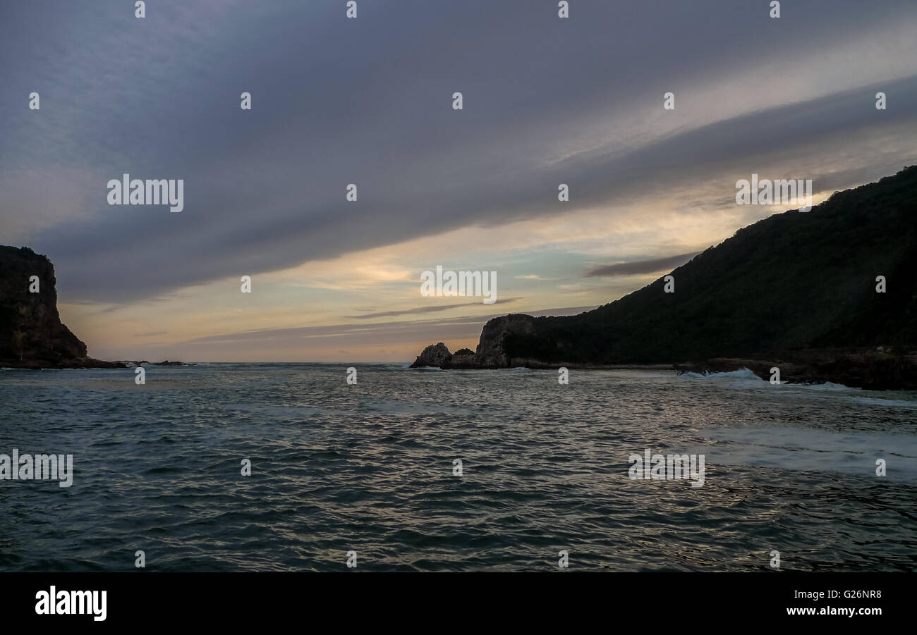 Sunset sky knysna bay south africa mountains each side and passage ...
