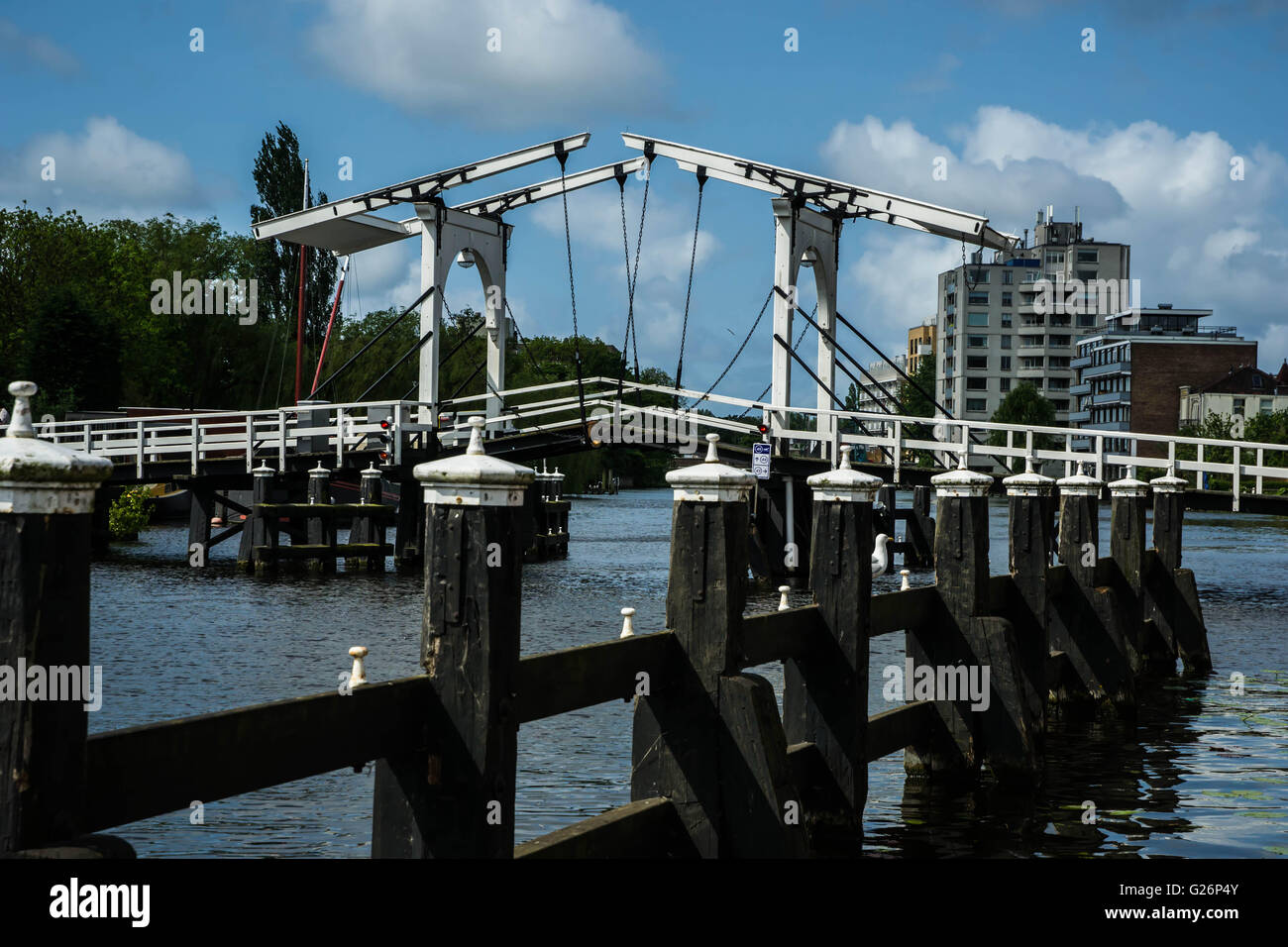 A typical Dutch style cantilever bridge over the Galgewater canal in ...