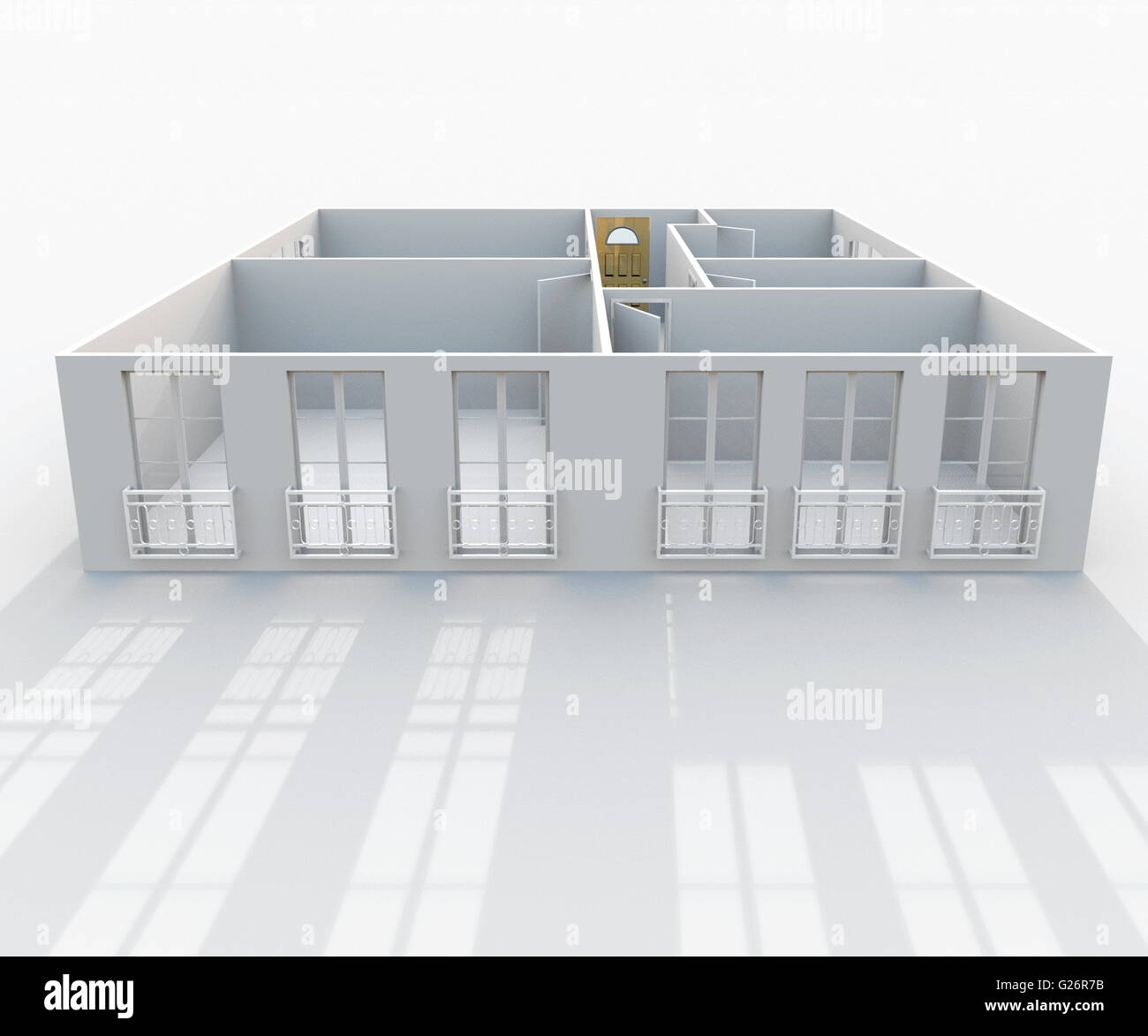 3d interior rendering oblique view of empty paper model home apartment ...