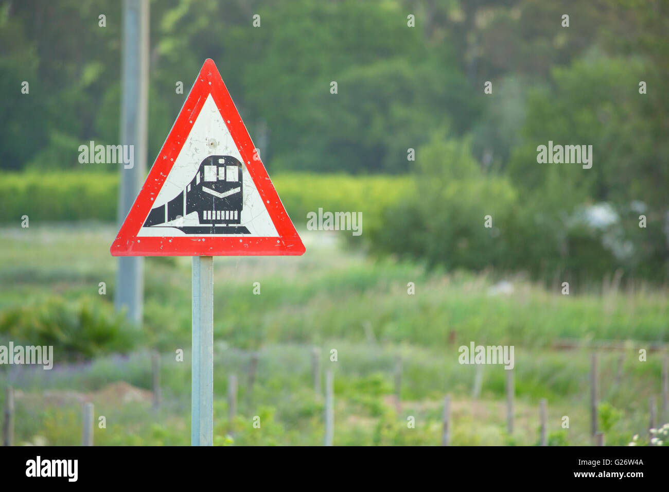 Train warning sign hi-res stock photography and images - Alamy