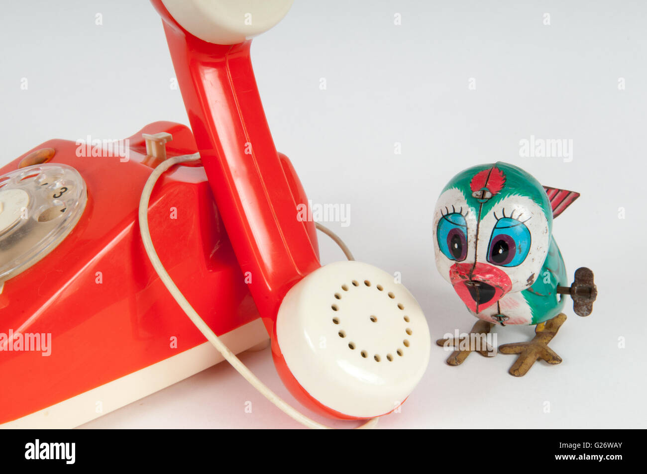 Orange vintage telephone taking a call, ideal for contact page Stock ...