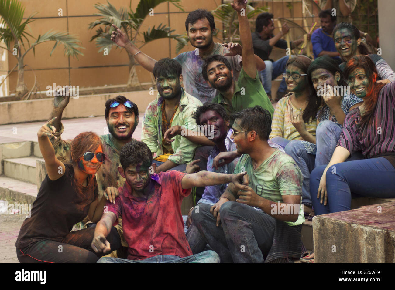 Friends celebrating Holi. Pune Maharashtra India Stock Photo - Alamy