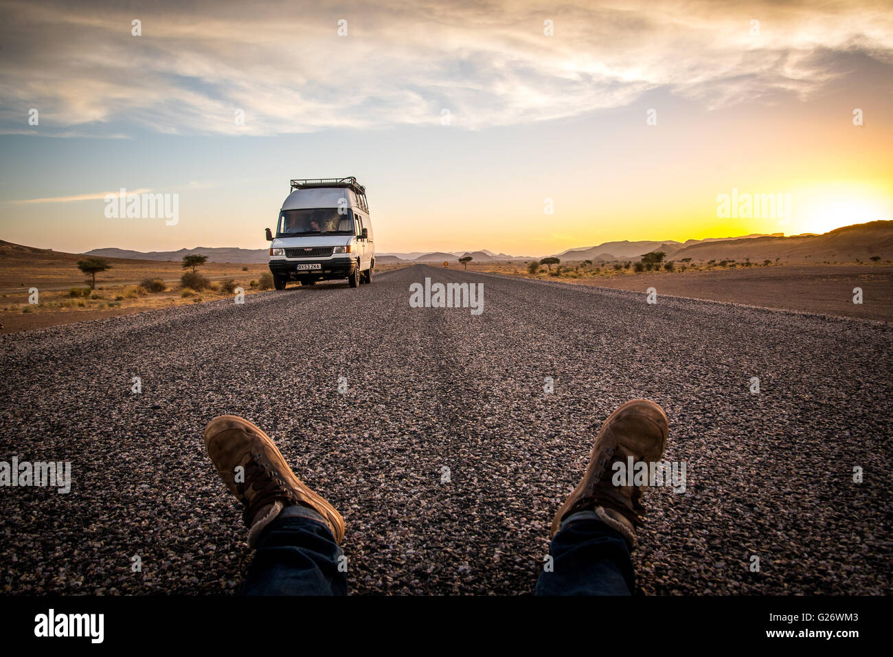 Open road at sunset Stock Photo - Alamy