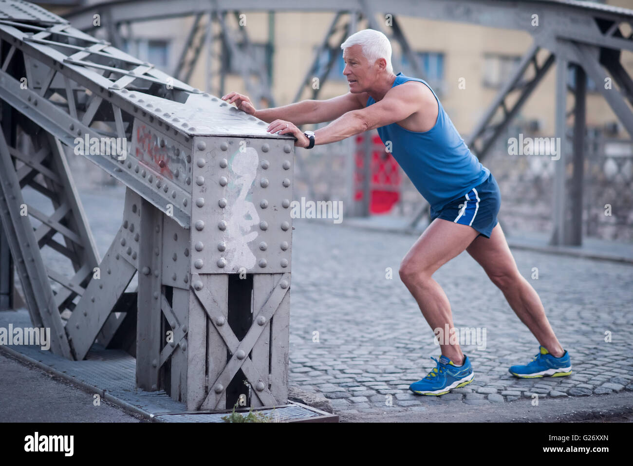 Retro man grey hair exercise hi-res stock photography and images - Alamy