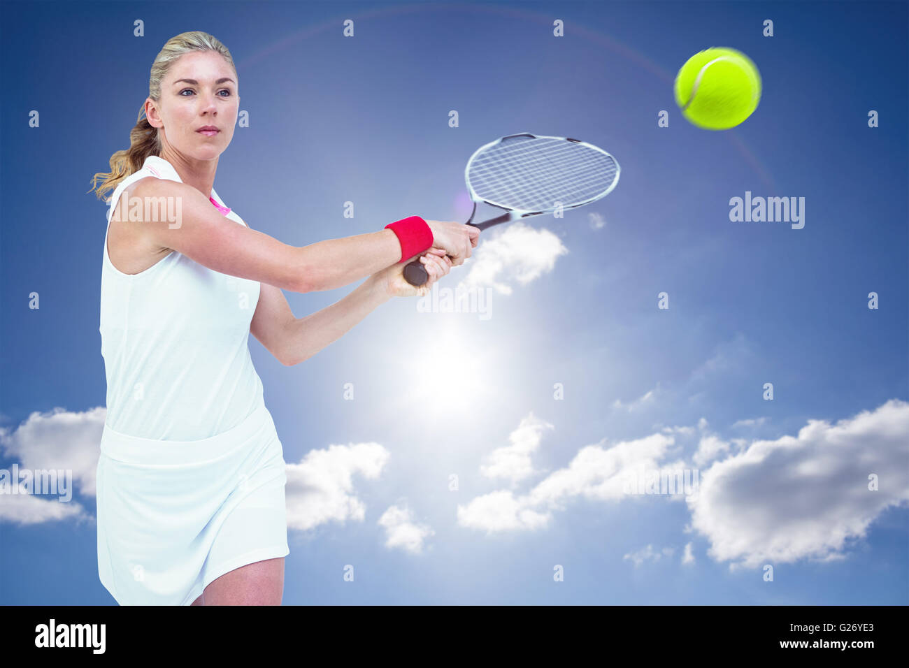 Composite image of athlete playing tennis with a racket Stock Photo - Alamy